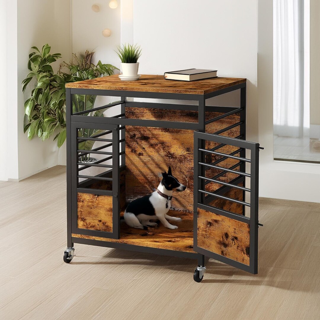 Rustic Dog Crate Furniture, 24" Indoor Dog Kennel, Mid Century End ...
