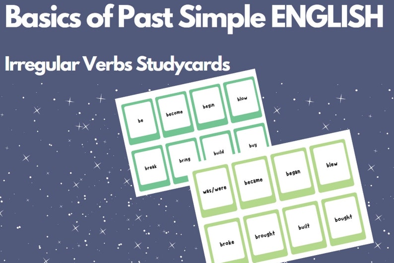 English Past Simple Irregular Verbs Studycards 88 Basic Words - Etsy