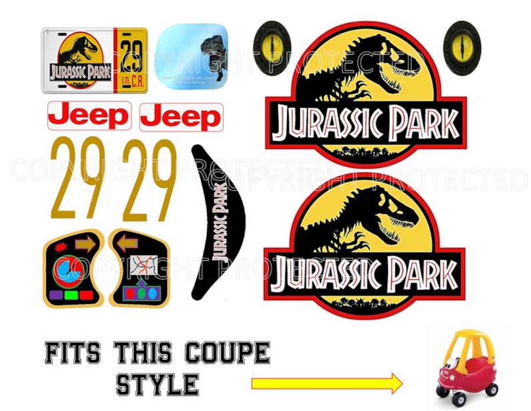 Replacement Decals Fit Little Tikes Cozy Coupe Car JURASSIC PARK ...