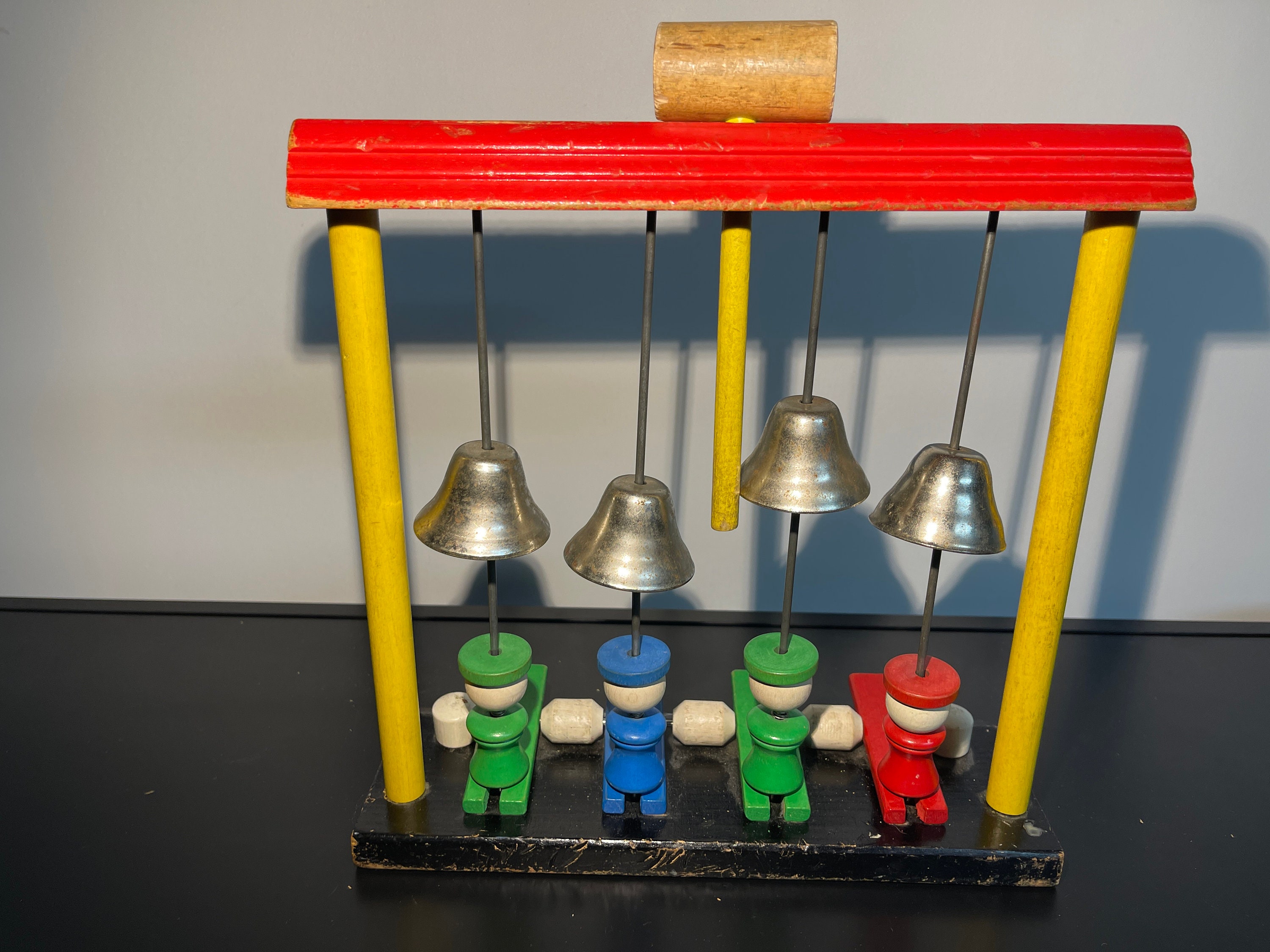 Vintage Playskool 143 BELL BOYS Wooden Toy W Original BOX Four Figures ...
