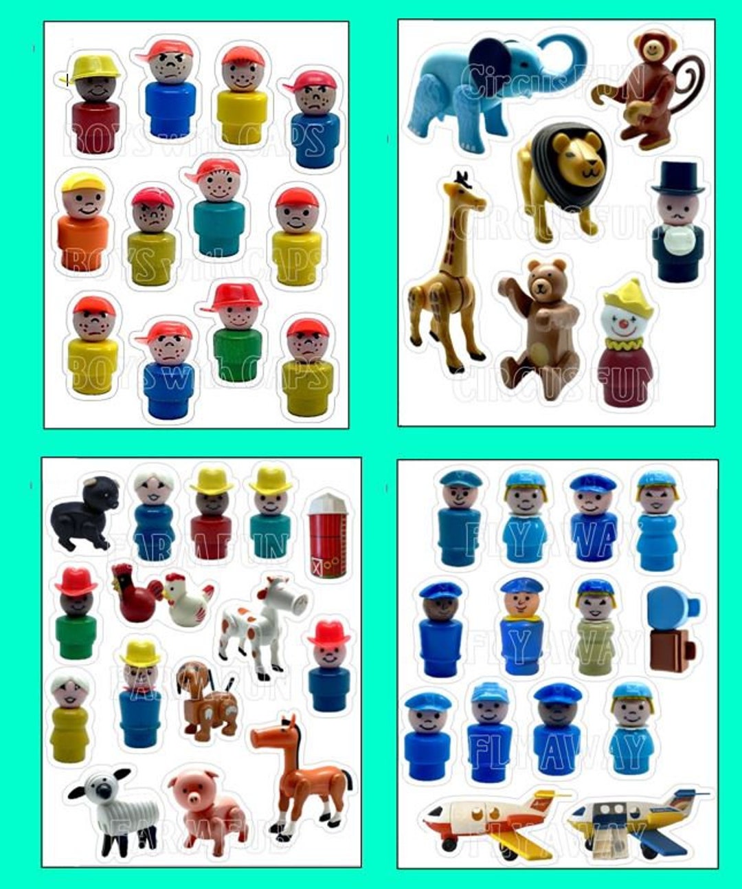 Vintage Fisher Price Little People Waterproof Glossy Vinyl Stickers ...