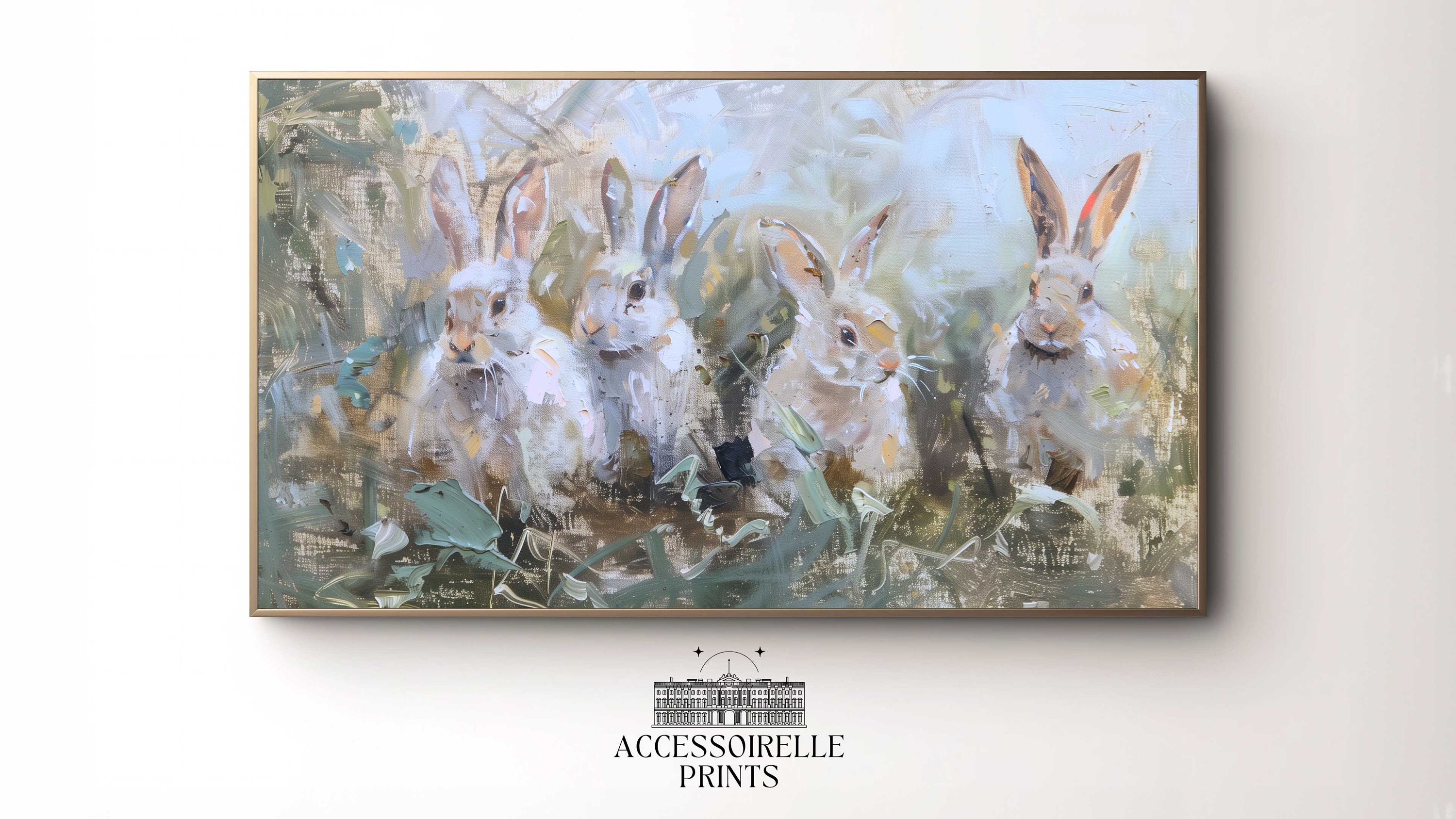 Digital Art for TV Easter Garden Rabbit Portrait Vintage Oil Painting ...
