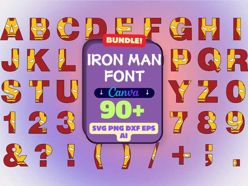 Iron-man Font Svg Bundle, Svg Png Dxf Eps Ai, Alphabet, Font, Letter ...