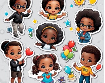 Sheet of 8 Printable Cartoon Brown Skin Smart Kid Stickers - Etsy
