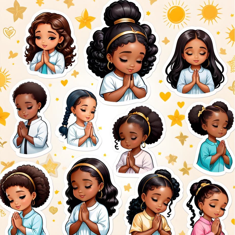Sheet of 11 Printable Praying Girls Stickers - Etsy
