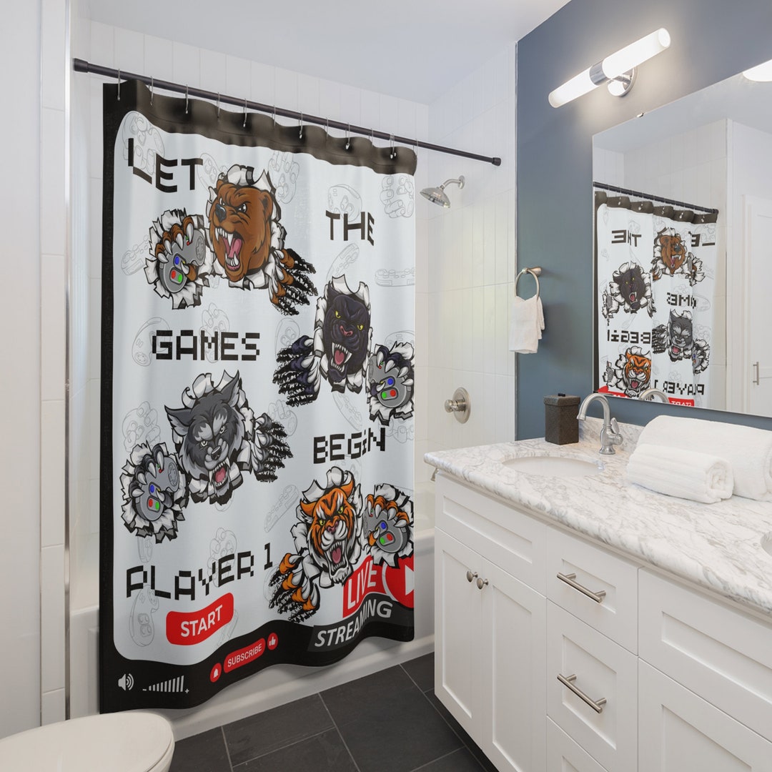 Animal Video Game Controller Shower Curtain: Youtuber Gaming Room Decor ...