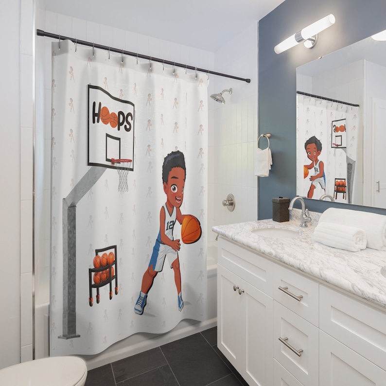 Basketball Player Black Boy Joy Youth Shower Curtain Gifts for Children ...