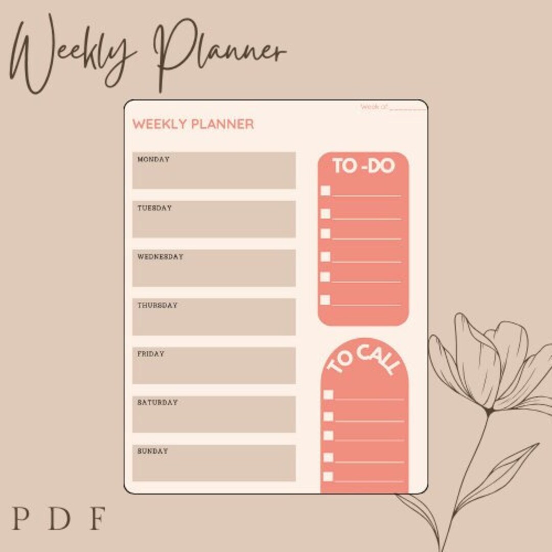 Weekly Planner Printable to Do List, Minimal Weekly Schedule, Weekly ...