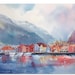 Bergen Norway Watercolor Poster Print Norway Art Coastal Prints ...