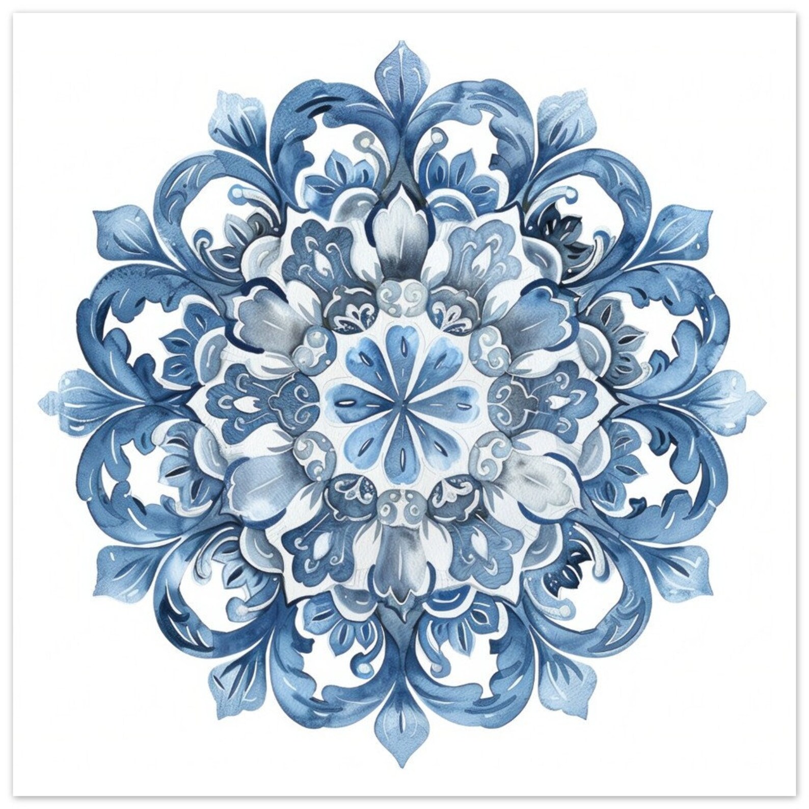 Traditional Dutch Floral Blue Watercolor Print - Delftware Art, Blue ...