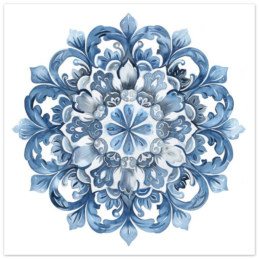 Traditional Dutch Floral Blue Watercolor Print - Delftware Art, Blue ...