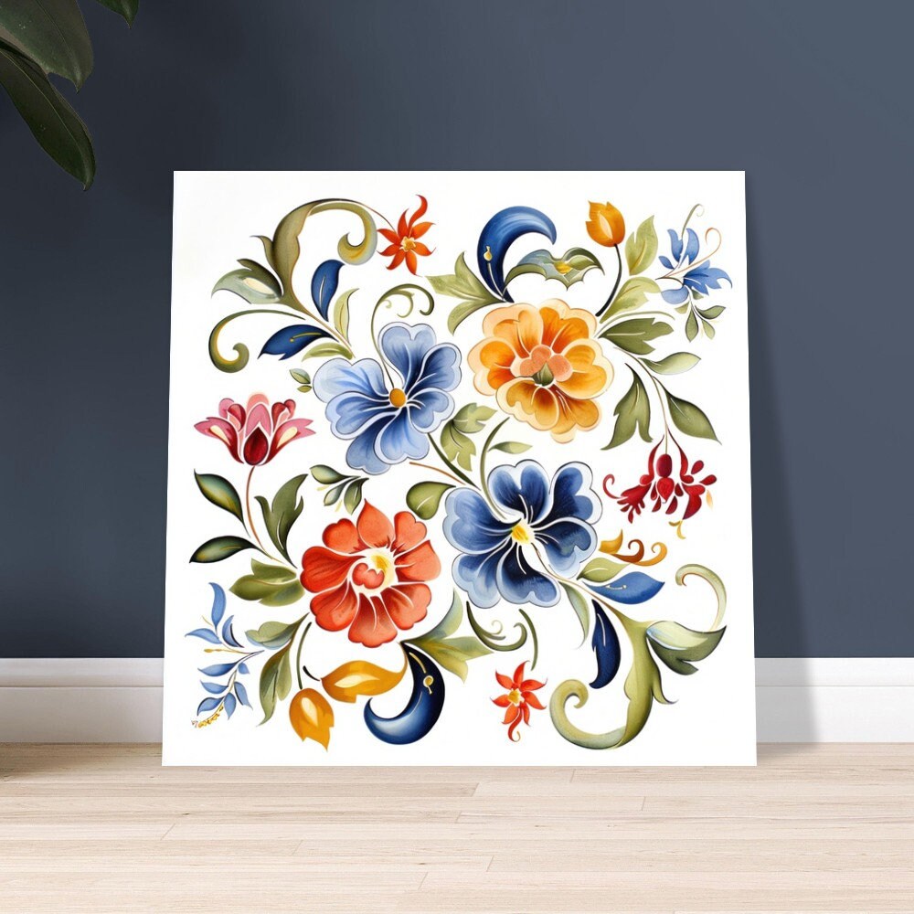 Traditional Norwegian Rosemaling Watercolor Art - Scandinavian Floral ...