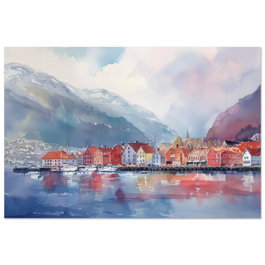 Bergen Norway Watercolor Poster Print Norway Art Coastal Prints ...