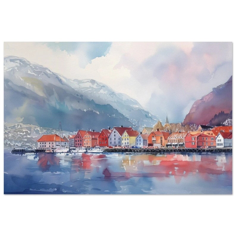 Bergen Norway Watercolor Poster Print Norway Art Coastal Prints ...