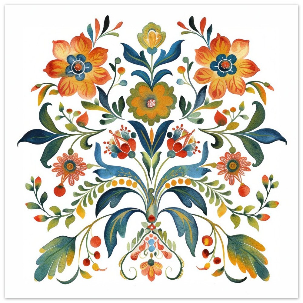 Scandinavian Rosemaling Watercolor Print - Norwegian Folk Art ...