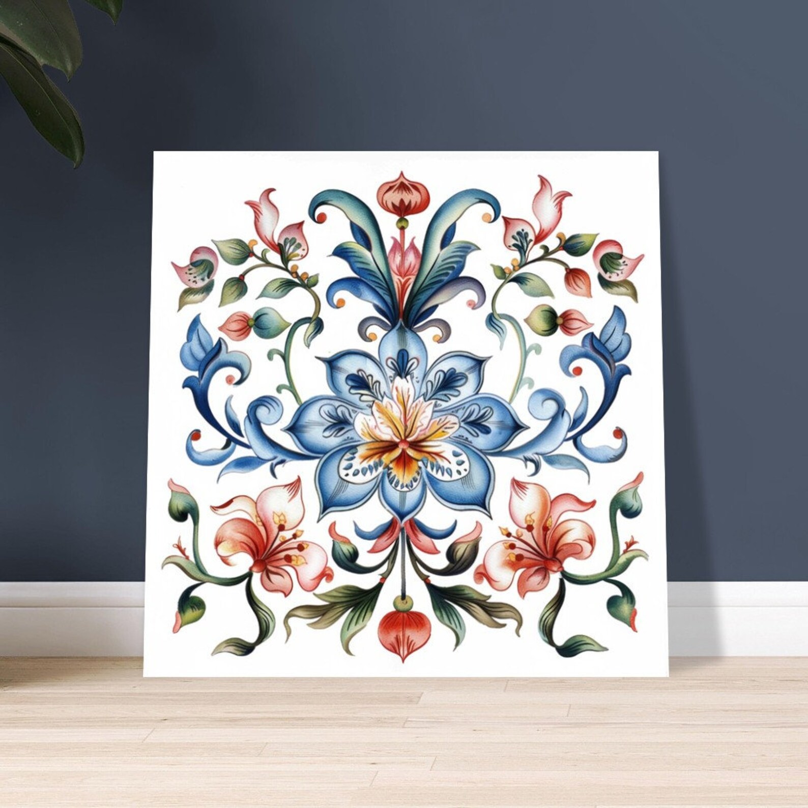 Norwegian Rosemaling Watercolor Art - Traditional Scandinavian Floral ...