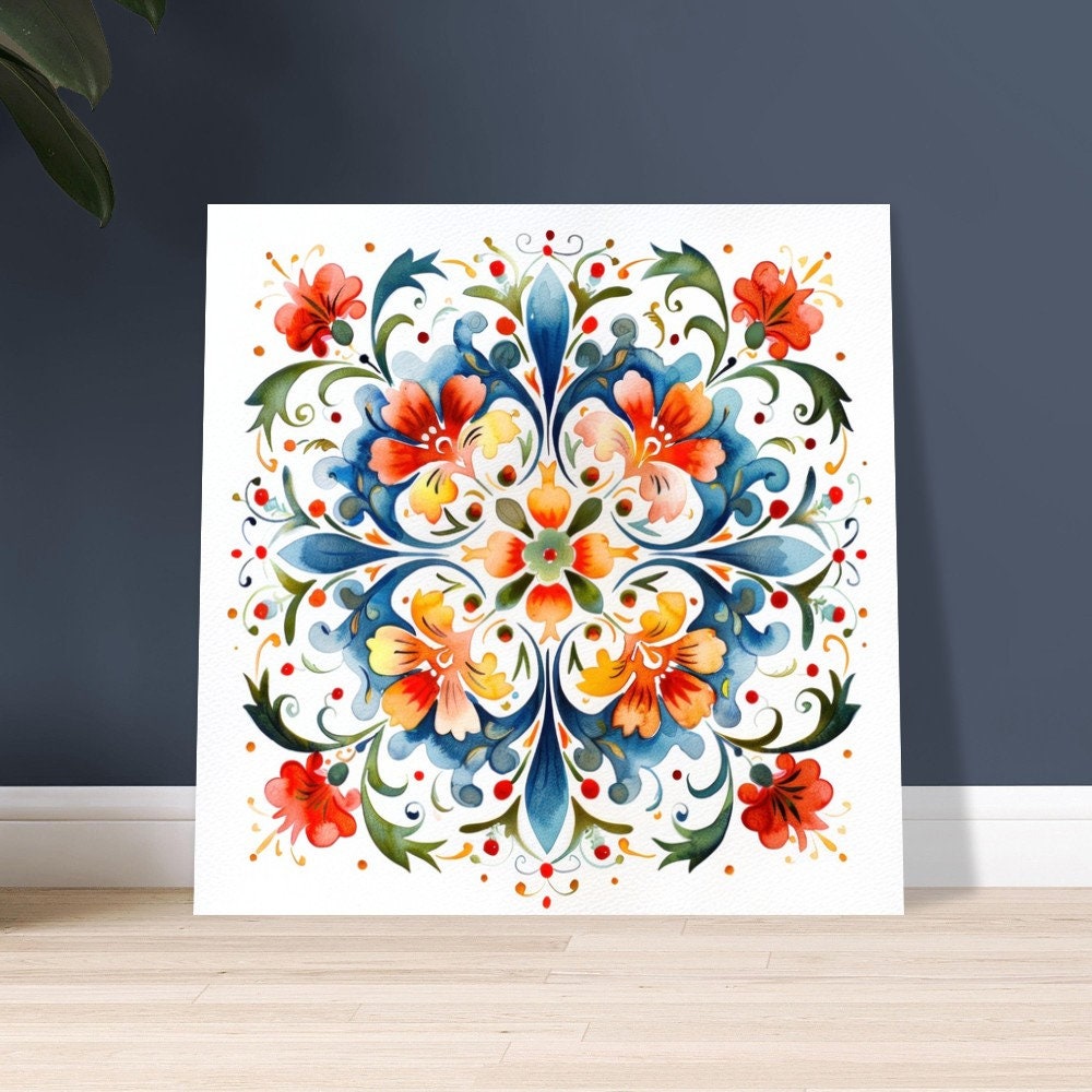Norwegian Rosemaling Watercolor Print - Scandinavian Floral Art ...