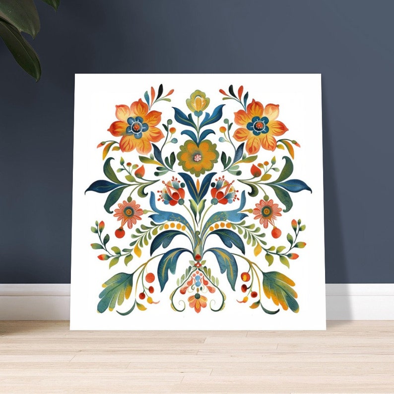 Scandinavian Rosemaling Watercolor Print - Norwegian Folk Art ...