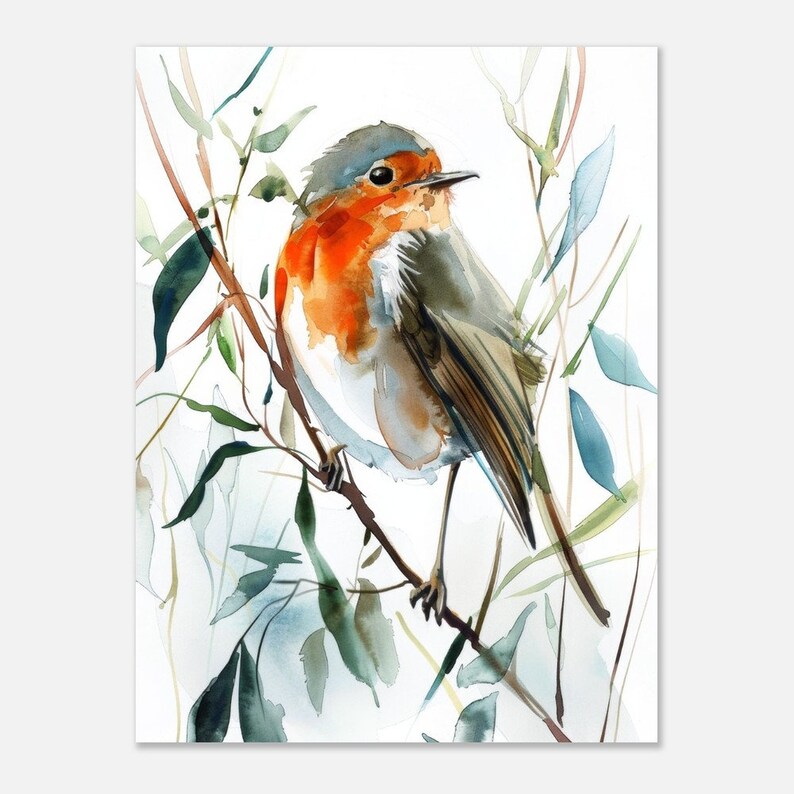 Robin Watercolor Print Bird Painting Modern Home Decor Living Room Wall ...