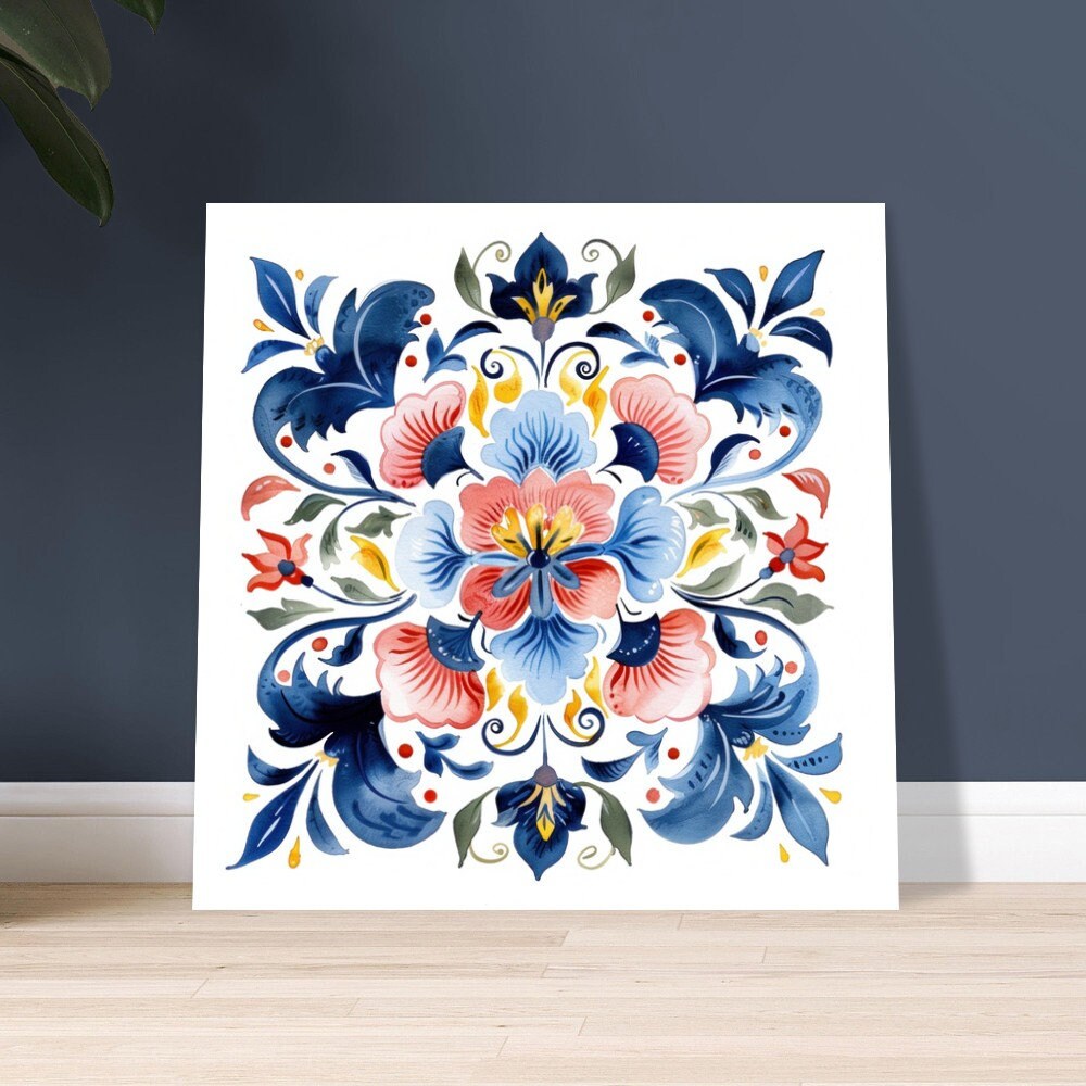 Norwegian Rosemaling Watercolor Art - Traditional Scandinavian Floral ...