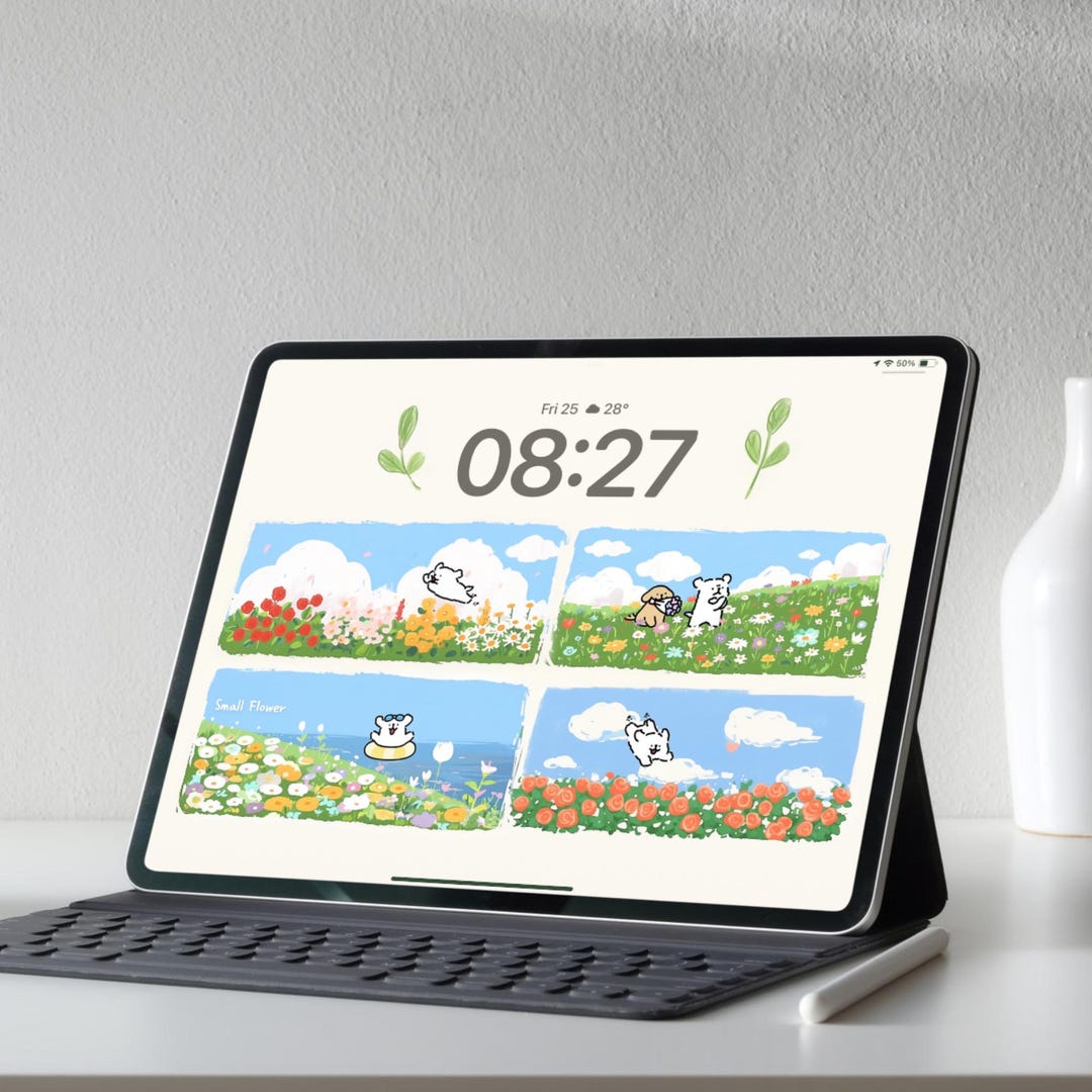Cute Animal Flower Fields – iPad Wallpaper for Spring Vibe - Etsy