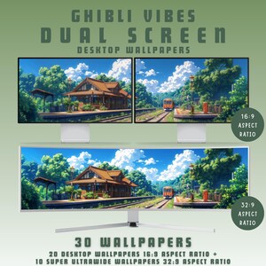 Ghibli Vibes Dual Screen Desktop Wallpaper Mac Wallpaper Super ...
