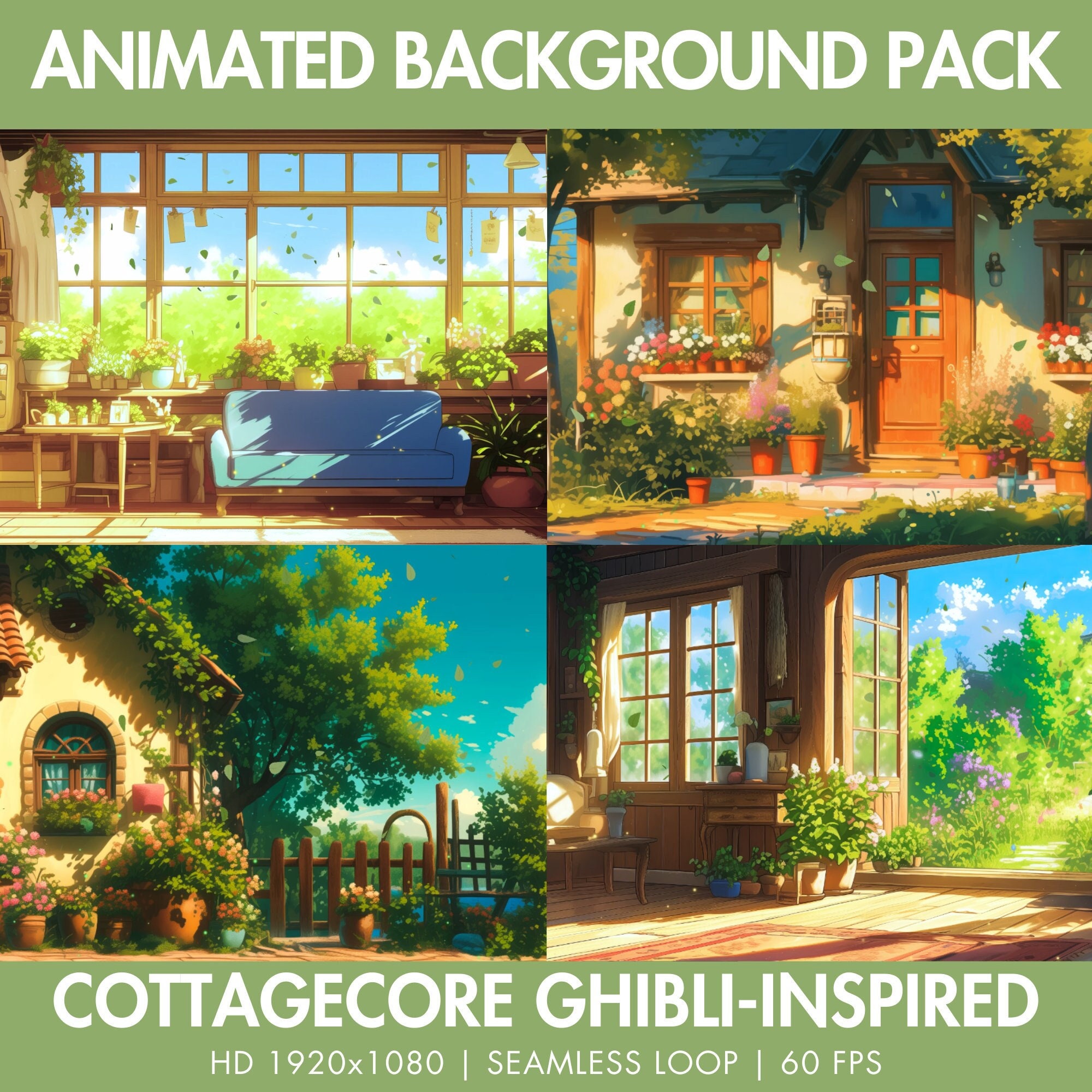 4x Animated Background Cottagecore Vtuber Background Twitch Overlay Obs ...
