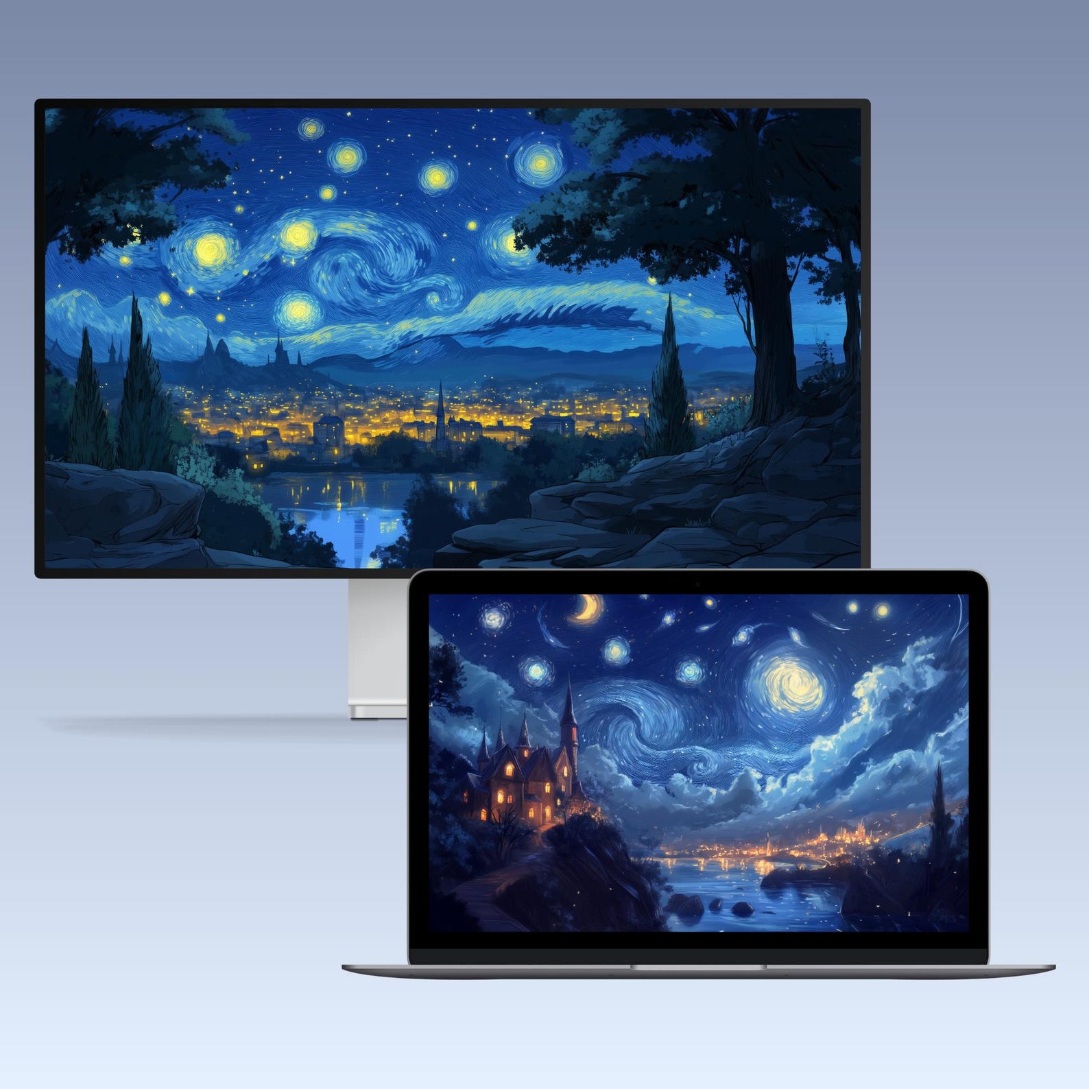 Starry Night Inspired Desktop Wallpaper Laptop Wallpaper MacBook ...