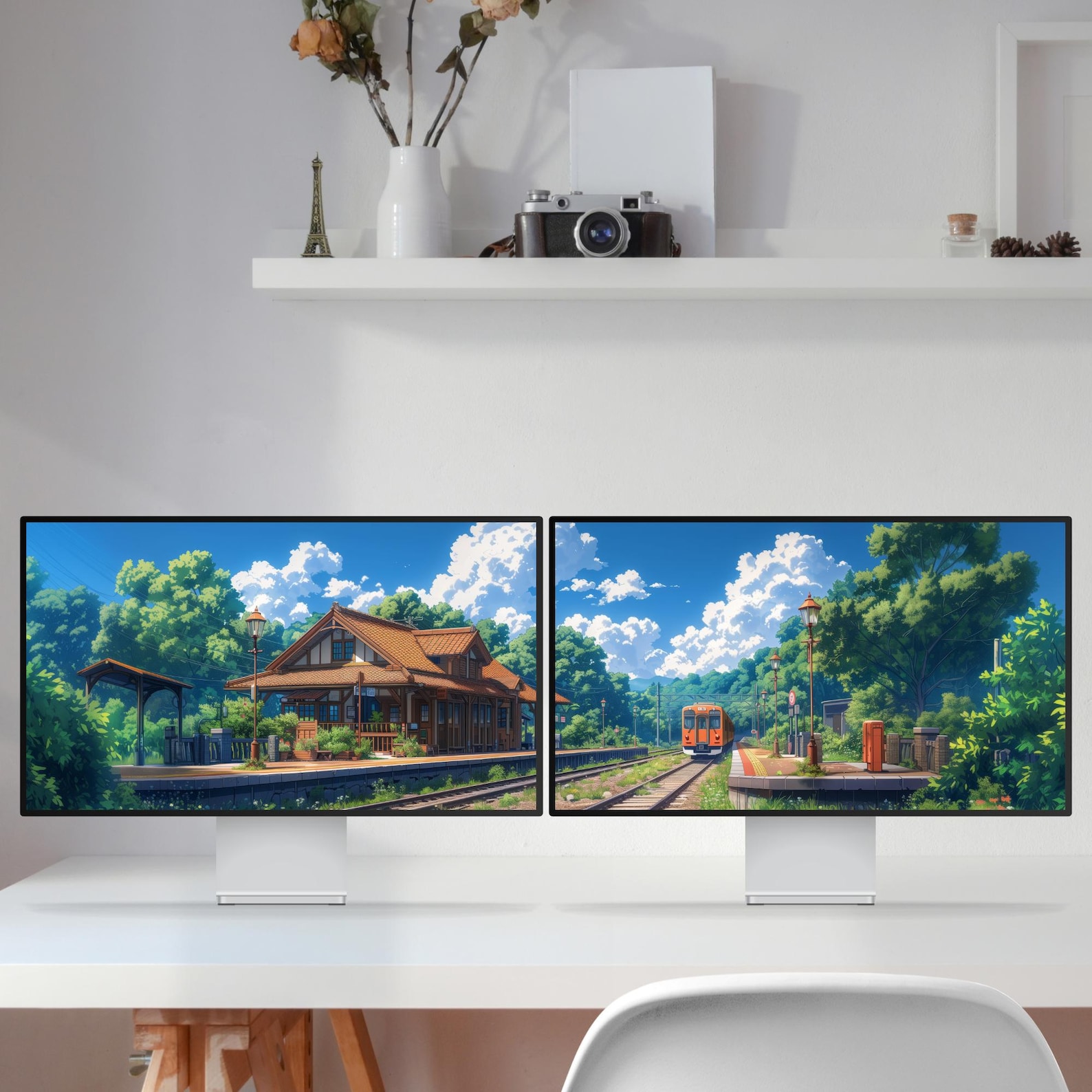 Ghibli Vibes Dual Screen Desktop Wallpaper Mac Wallpaper Super ...