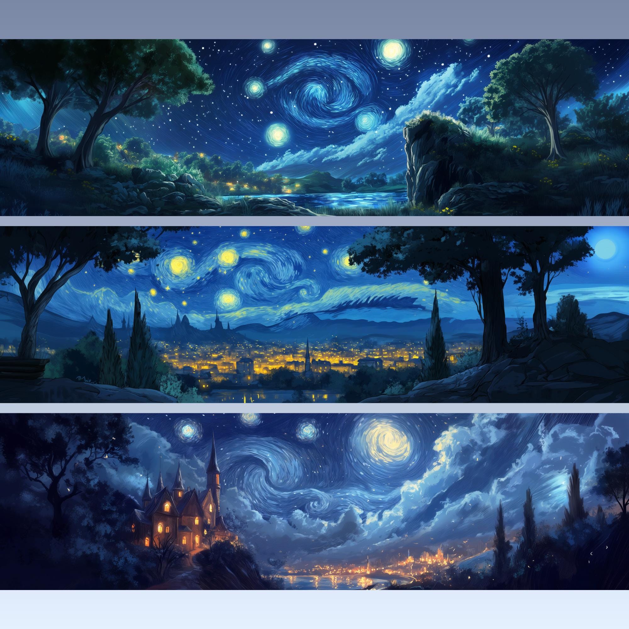 Starry Night Inspired Super Ultrawide Wallpaper Desktop Wallpaper ...