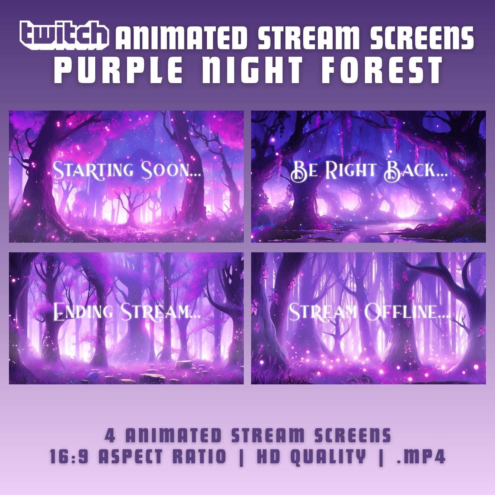 Animated Stream Screens Purple Night Forest Twitch Screens Witchy Obs ...