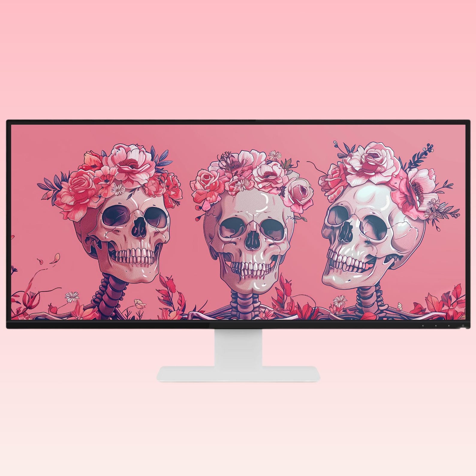Skeleton Blooms Ultrawide Wallpaper Halloween Ultra Wide Wallpaper Skeleton Desktop Wallpaper ...