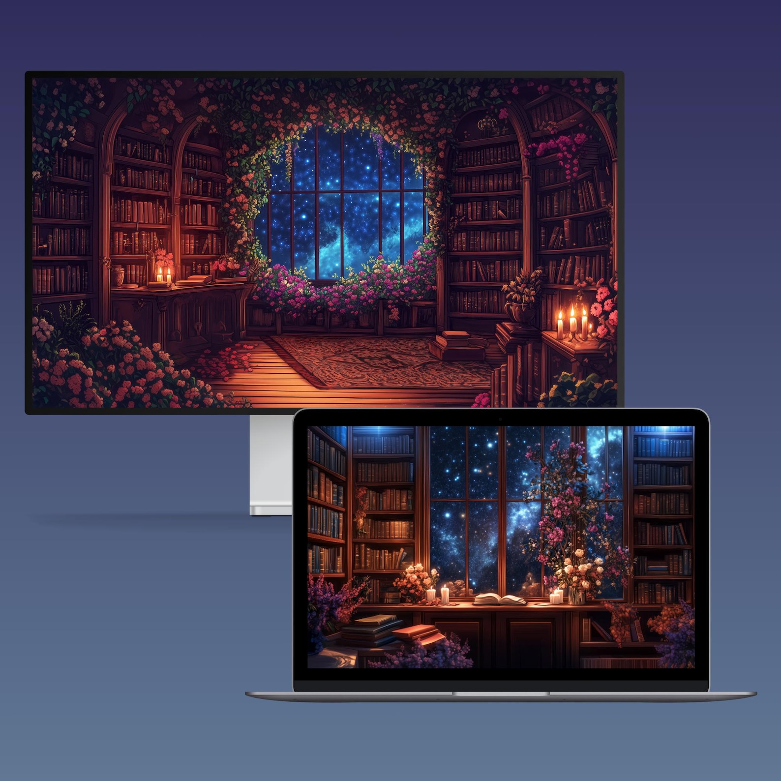 Cozy Magical Library Desktop Wallpaper Velaris Inspired Wallpaper Cozy ...