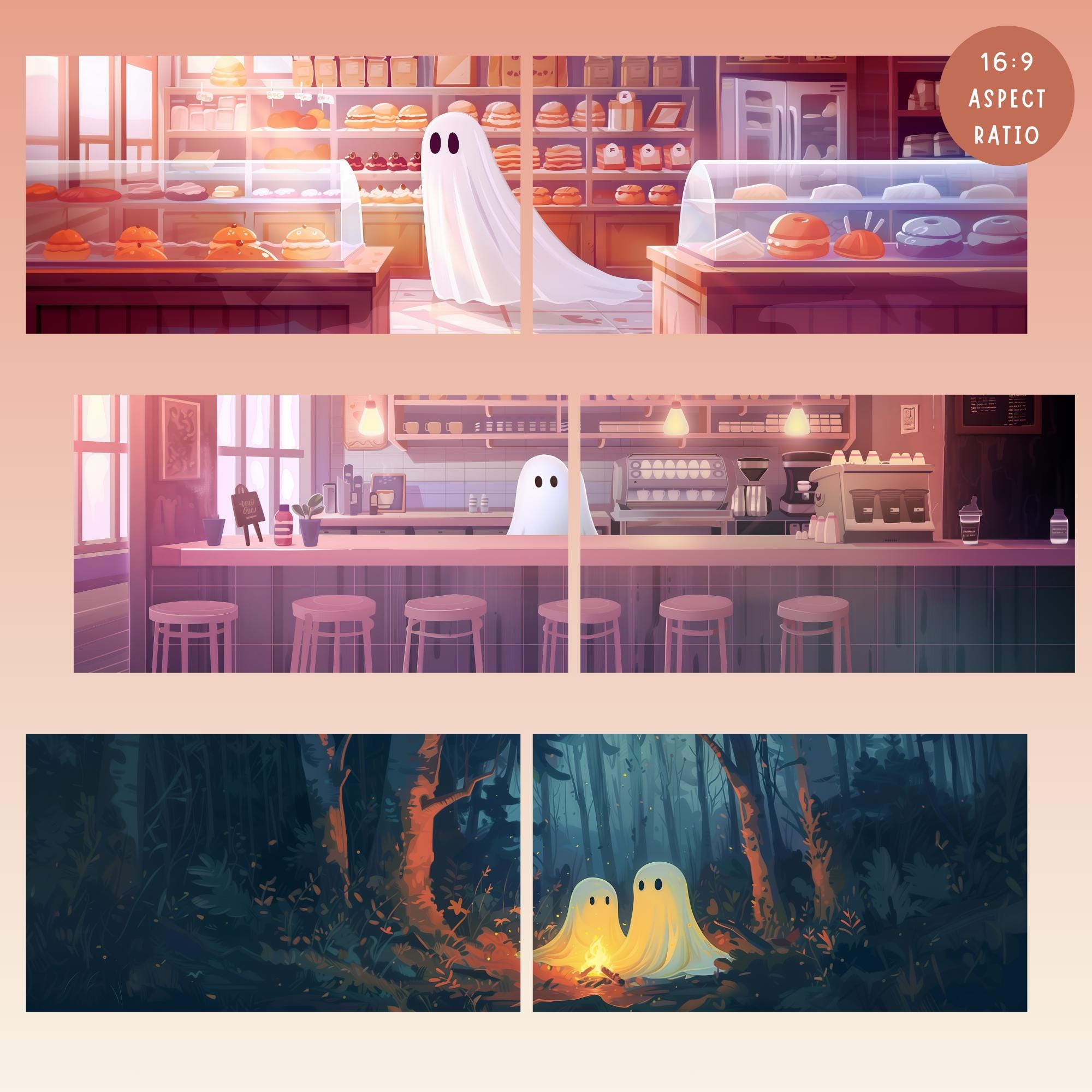 Cute Ghosts Dual Screen Desktop Wallpaper Halloween Wallpaper Spooky ...