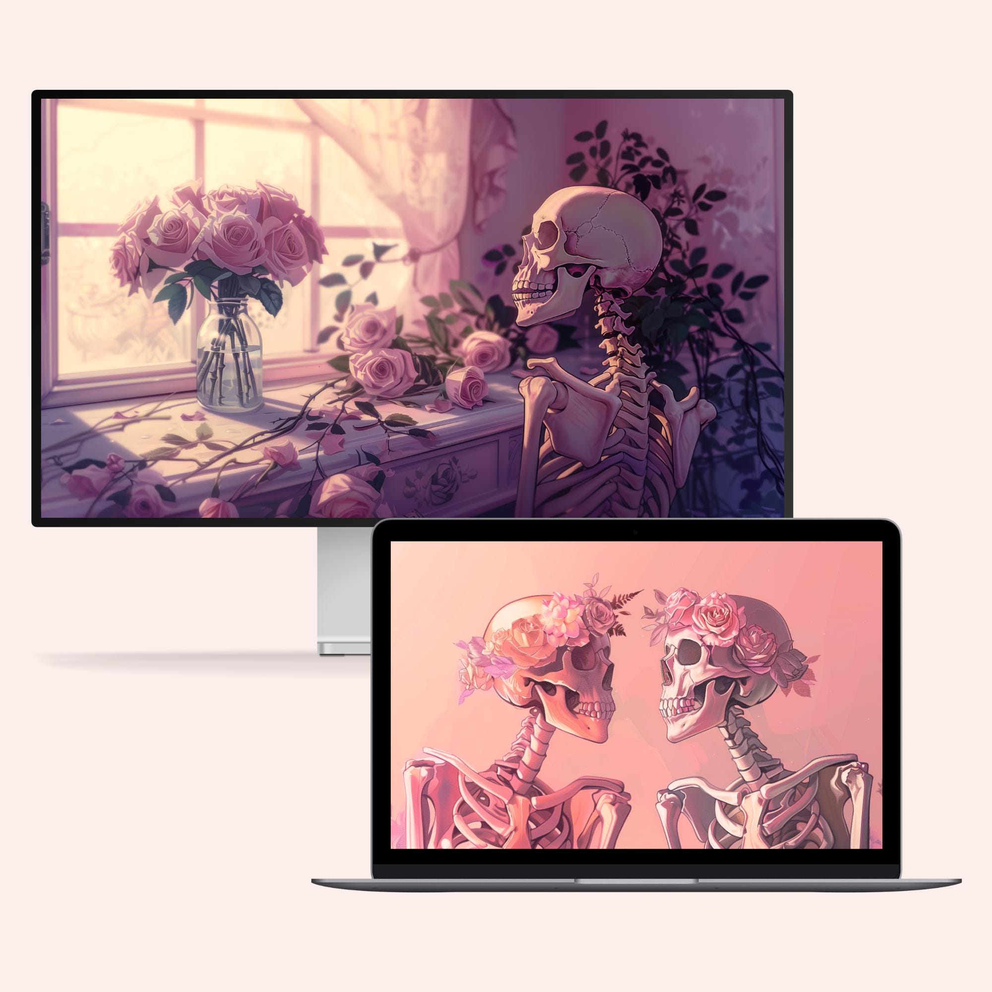 Halloween Desktop Wallpaper Pink Skeleton Laptop Wallpaper Lofi MacBook ...