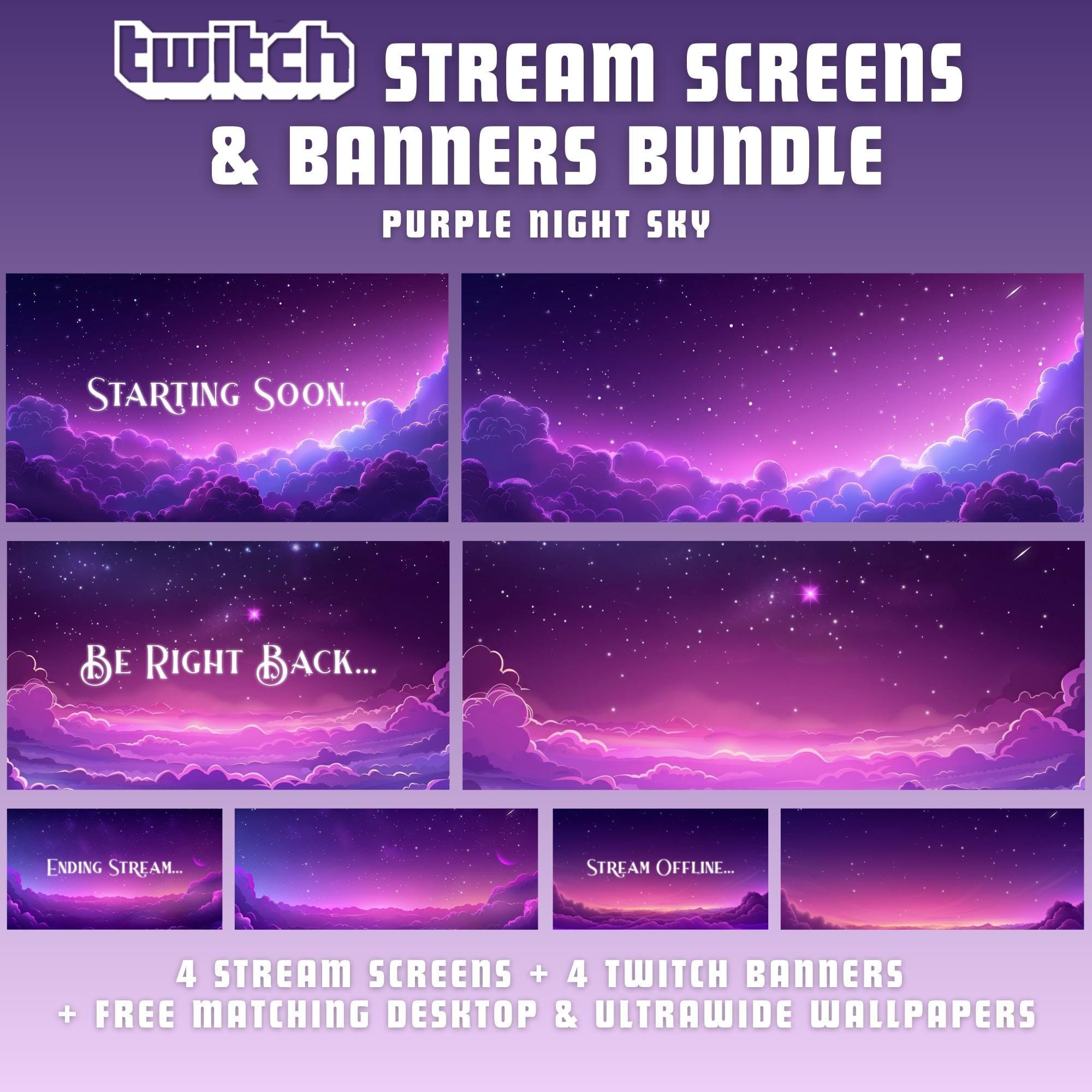 Stream Screens Twitch Banner Purple Night Sky Animated Screen Twitch ...