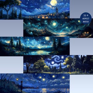 Dual Screen Wallpaper Starry Night Inspired Desktop Wallpaper Super ...