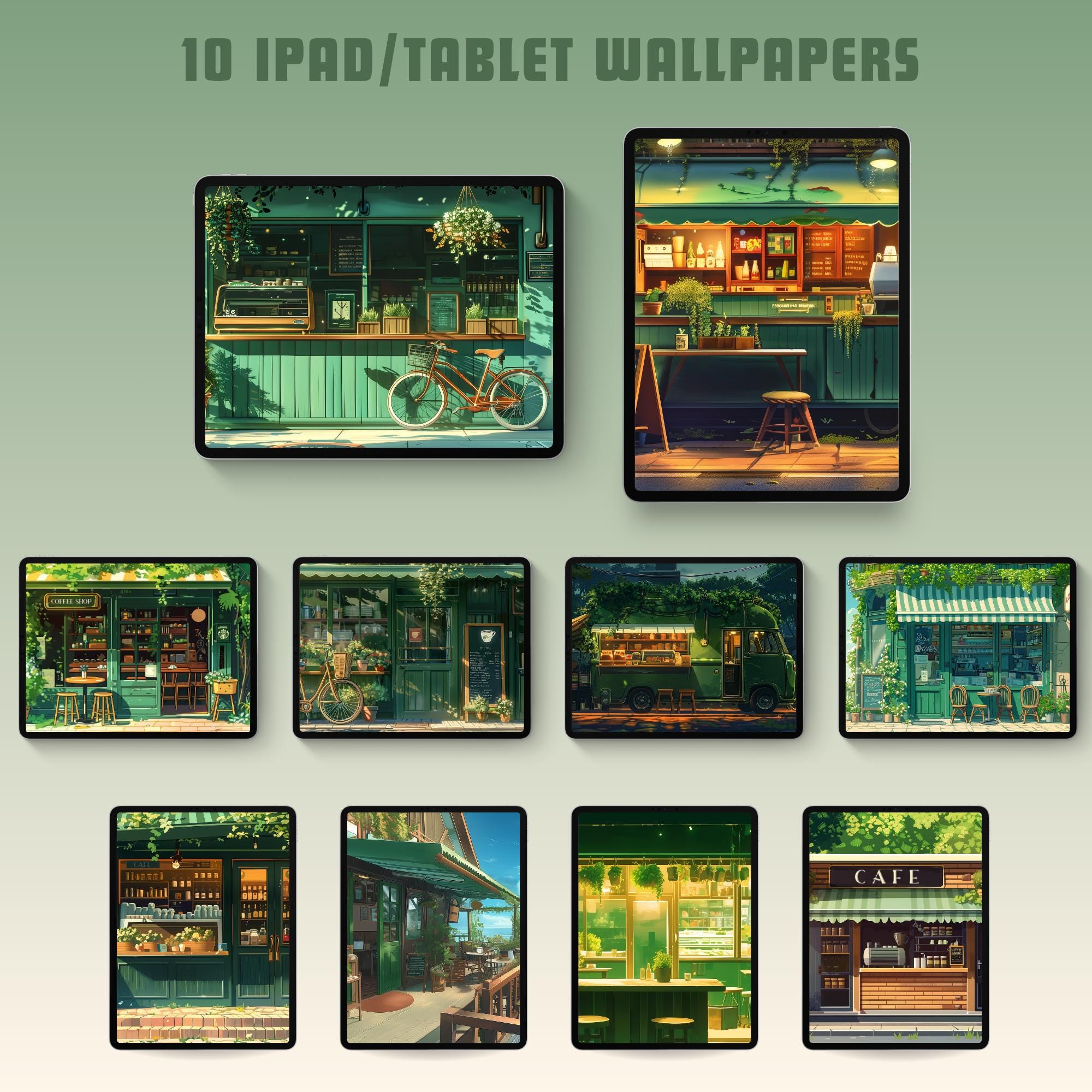 Cozy Green Cafe Wallpaper Bundle Lofi Desktop Wallpaper Ultrawide ...