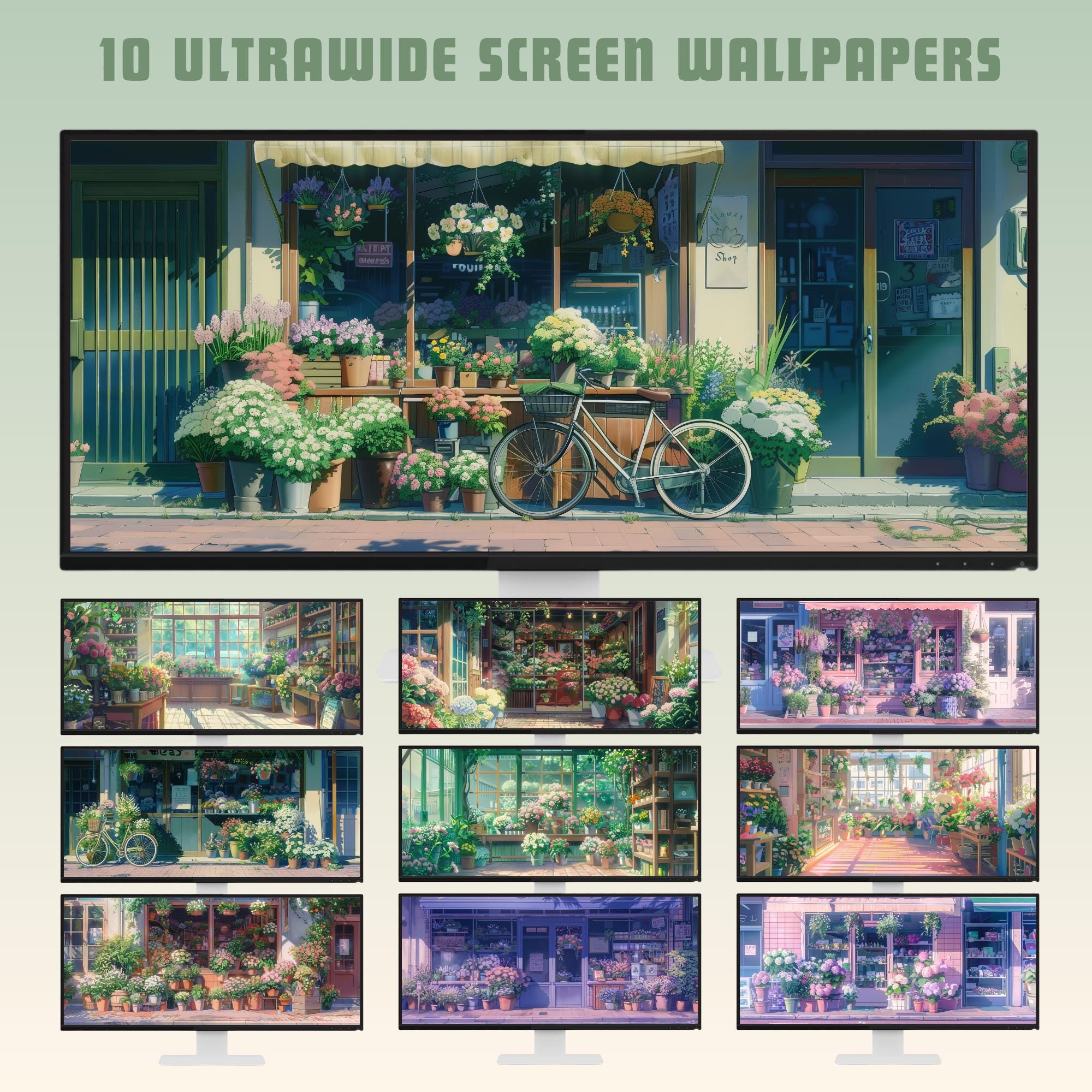 Flower Shop Wallpaper Bundle Lofi Desktop Wallpaper Ultrawide Wallpaper ...