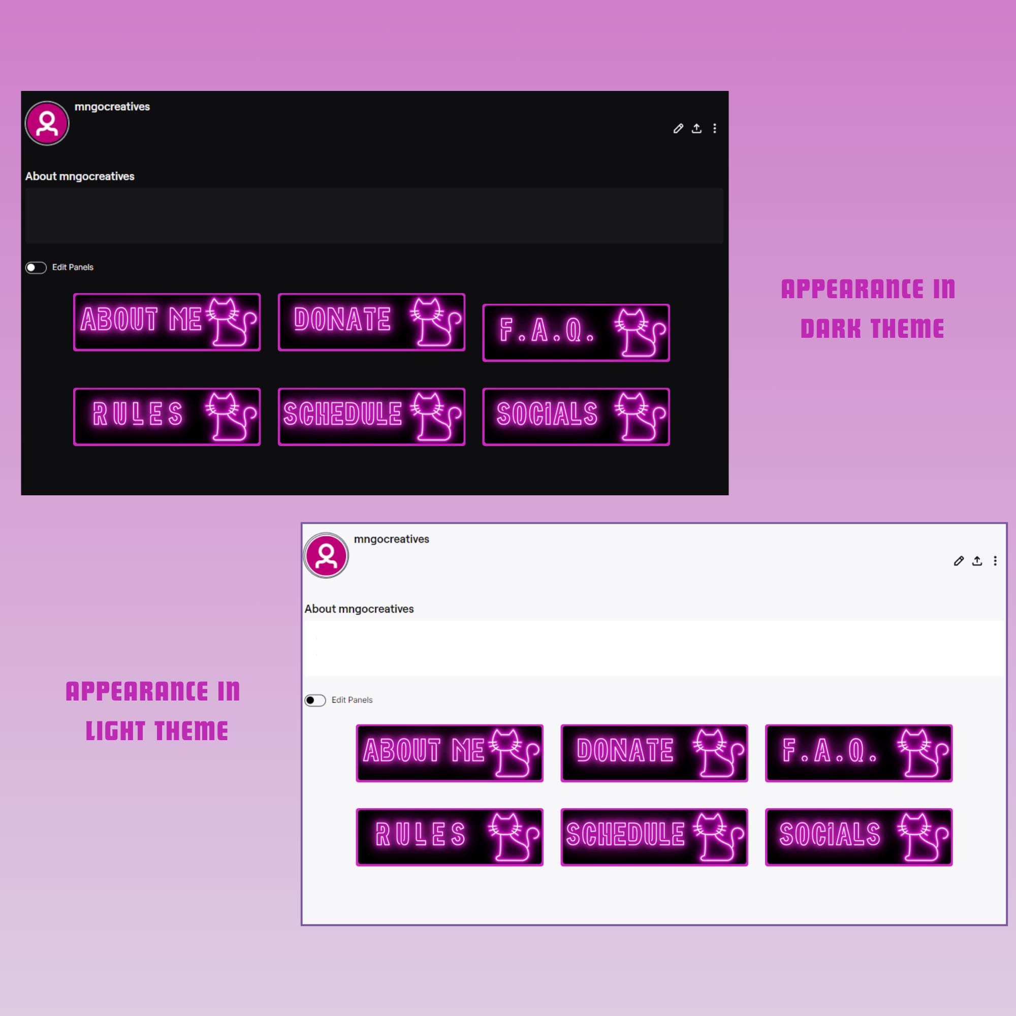 Neon Pink Cat Twitch Panels Pack Twitch Stream Panels Cute Twitch ...