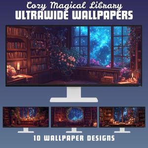 Cozy Magical Library Ultrawide Wallpaper Velaris Inspired Desktop ...