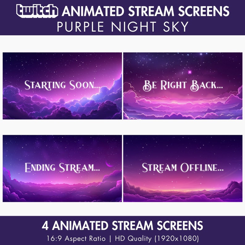 Animated Stream Screens Purple Night Sky Twitch Screens Witchy Obs ...