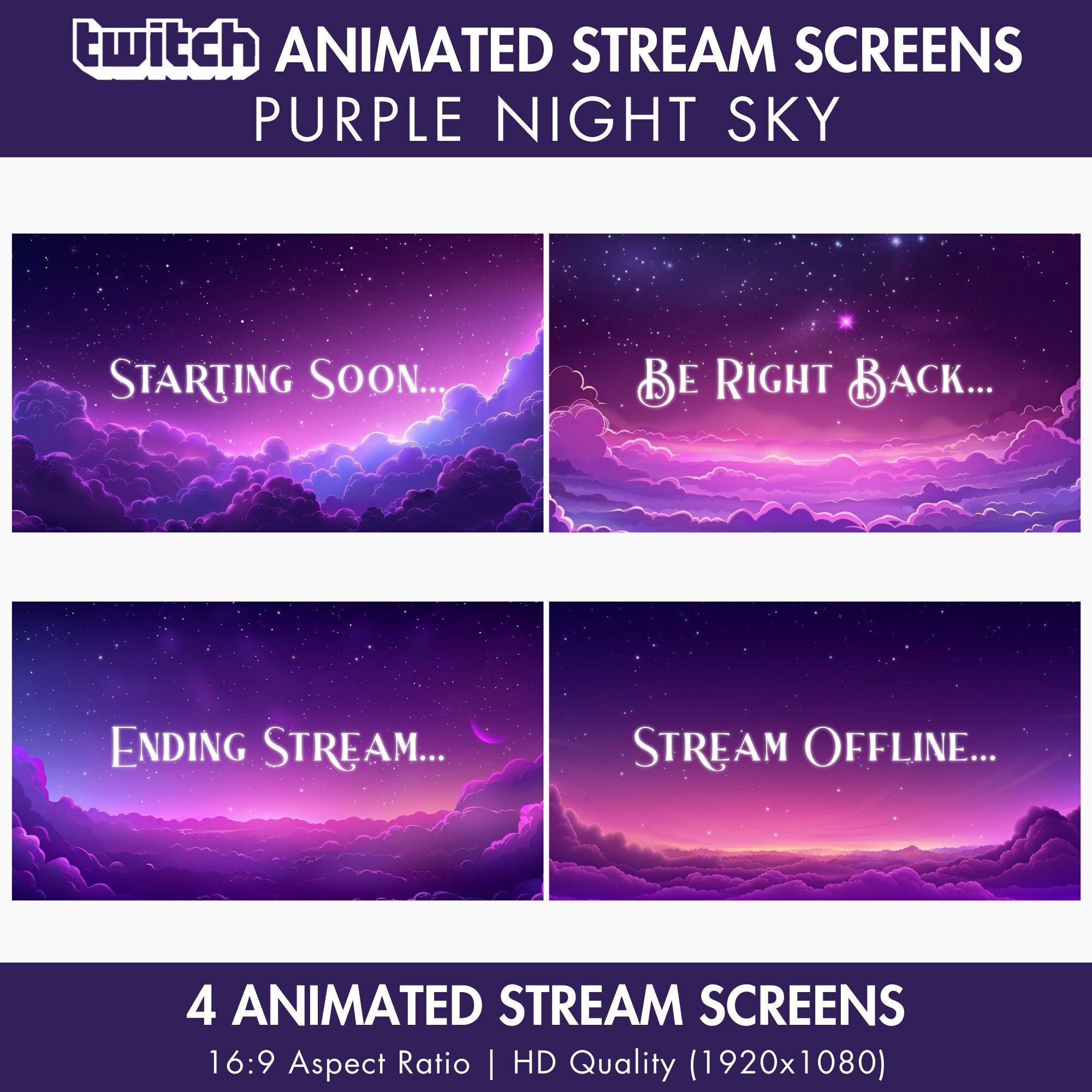 Animated Stream Screens Purple Night Sky Twitch Screens Witchy Obs ...
