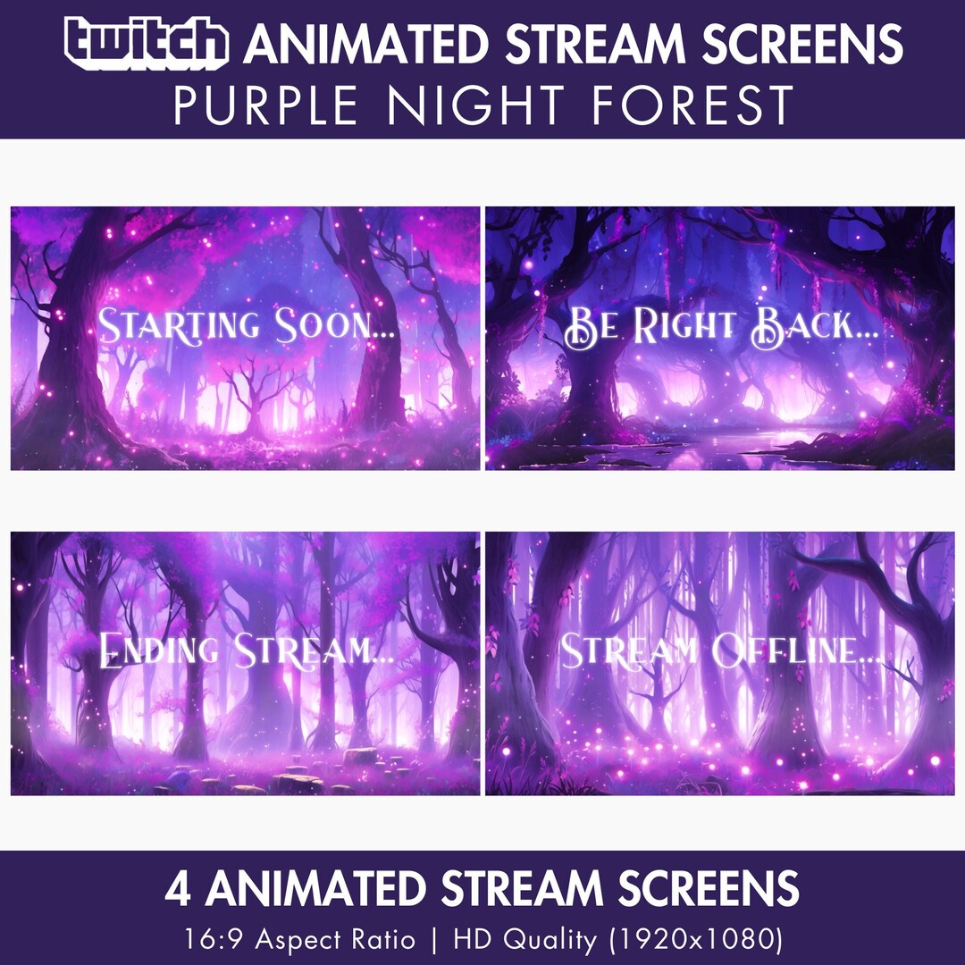 Animated Stream Screens Purple Night Forest Twitch Screens Witchy Obs ...