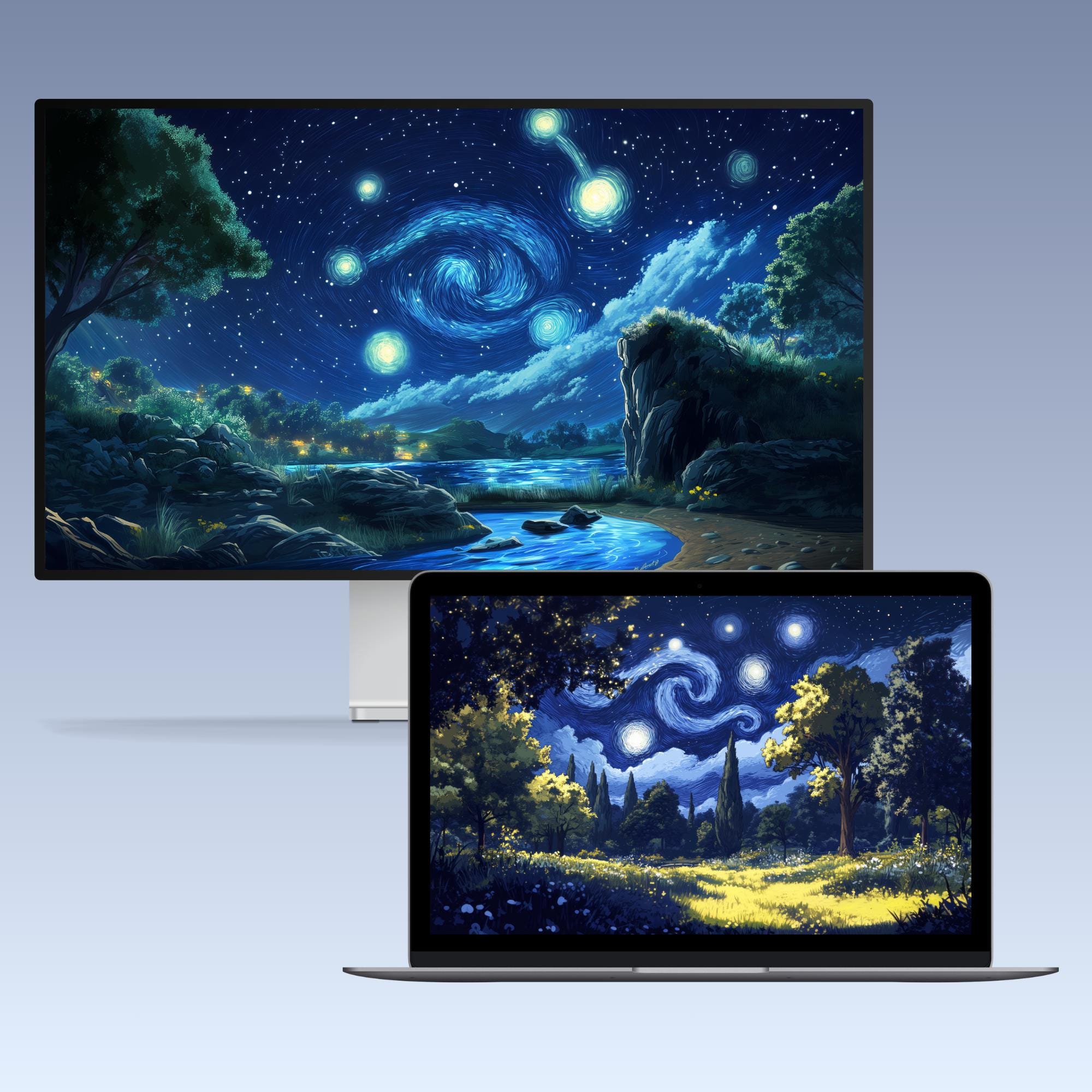 Starry Night Inspired Desktop Wallpaper Laptop Wallpaper MacBook ...