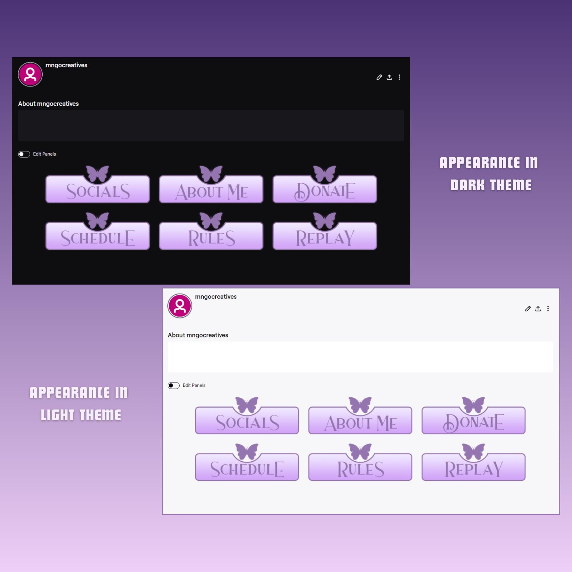 Twitch Panels Purple Butterfly Twitch Stream Panels Cute Twitch Panels ...