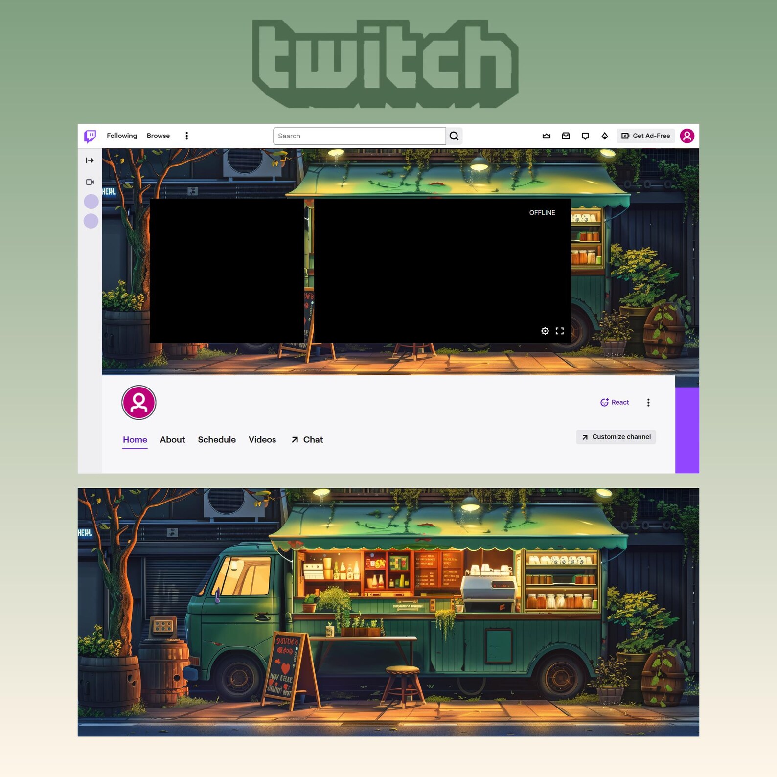 Twitch Banner Green Cozy Cafe Twitch Banner Green Twitch Ultrawide Wallpaper Lofi Desktop ...