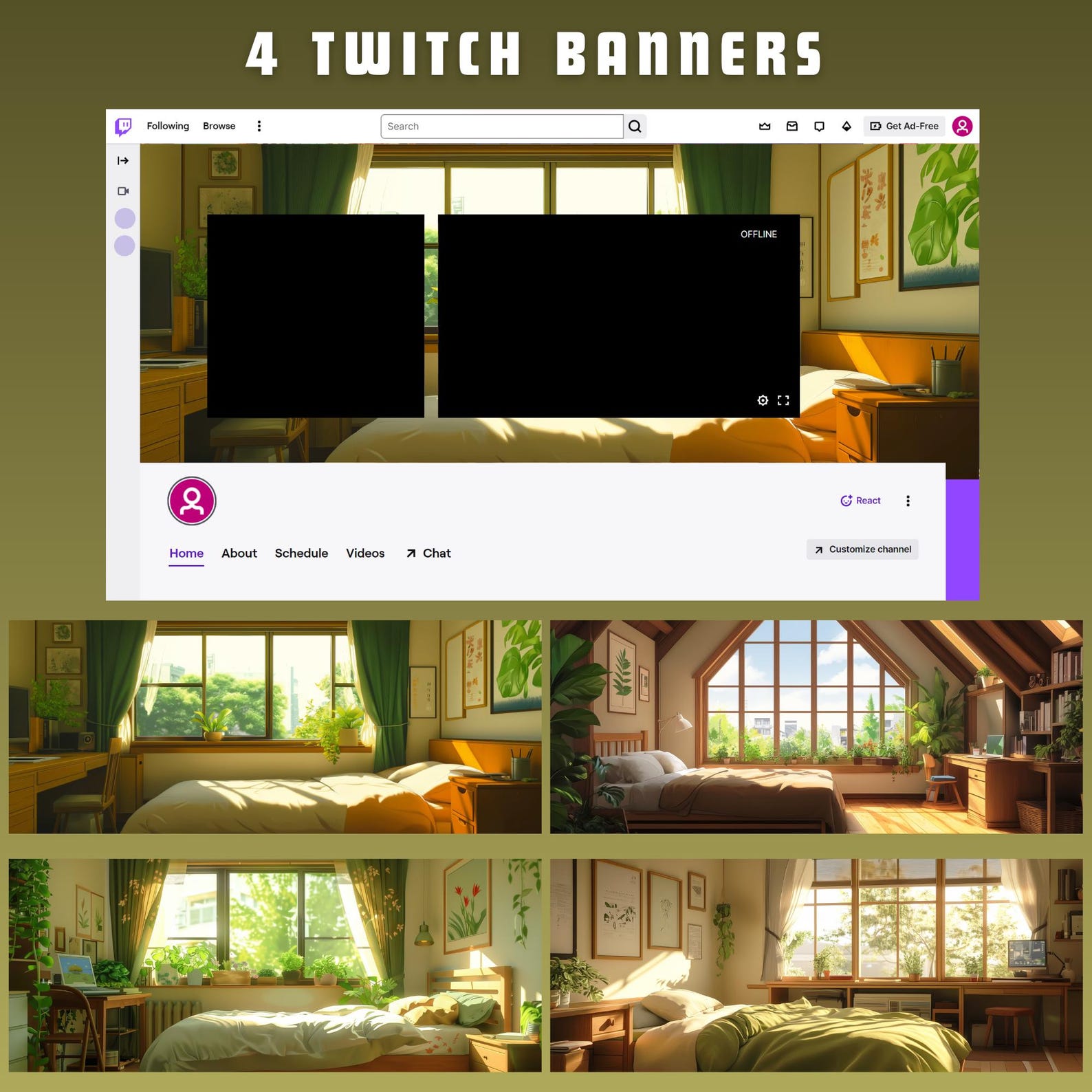 Animated Twitch Stream Package Cozy Bedroom Overlay Animated Twitch ...