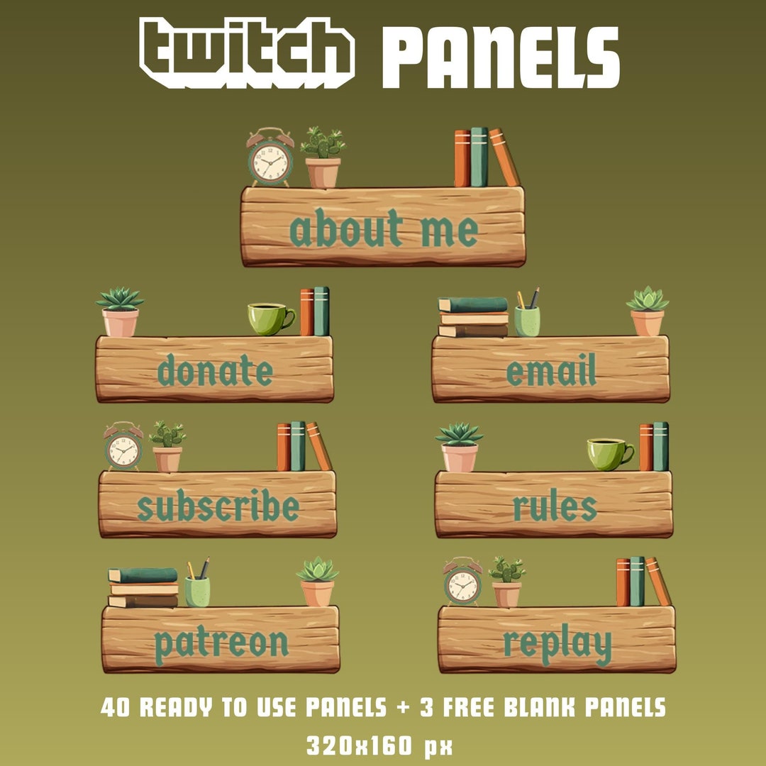 Cute Twitch Panels Wooden Shelf Twitch Stream Panels Cozy Twitch Panels ...