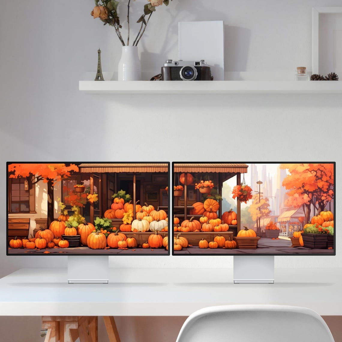 Autumn Pumpkins Dual Screen Desktop Wallpaper Halloween Wallpaper ...